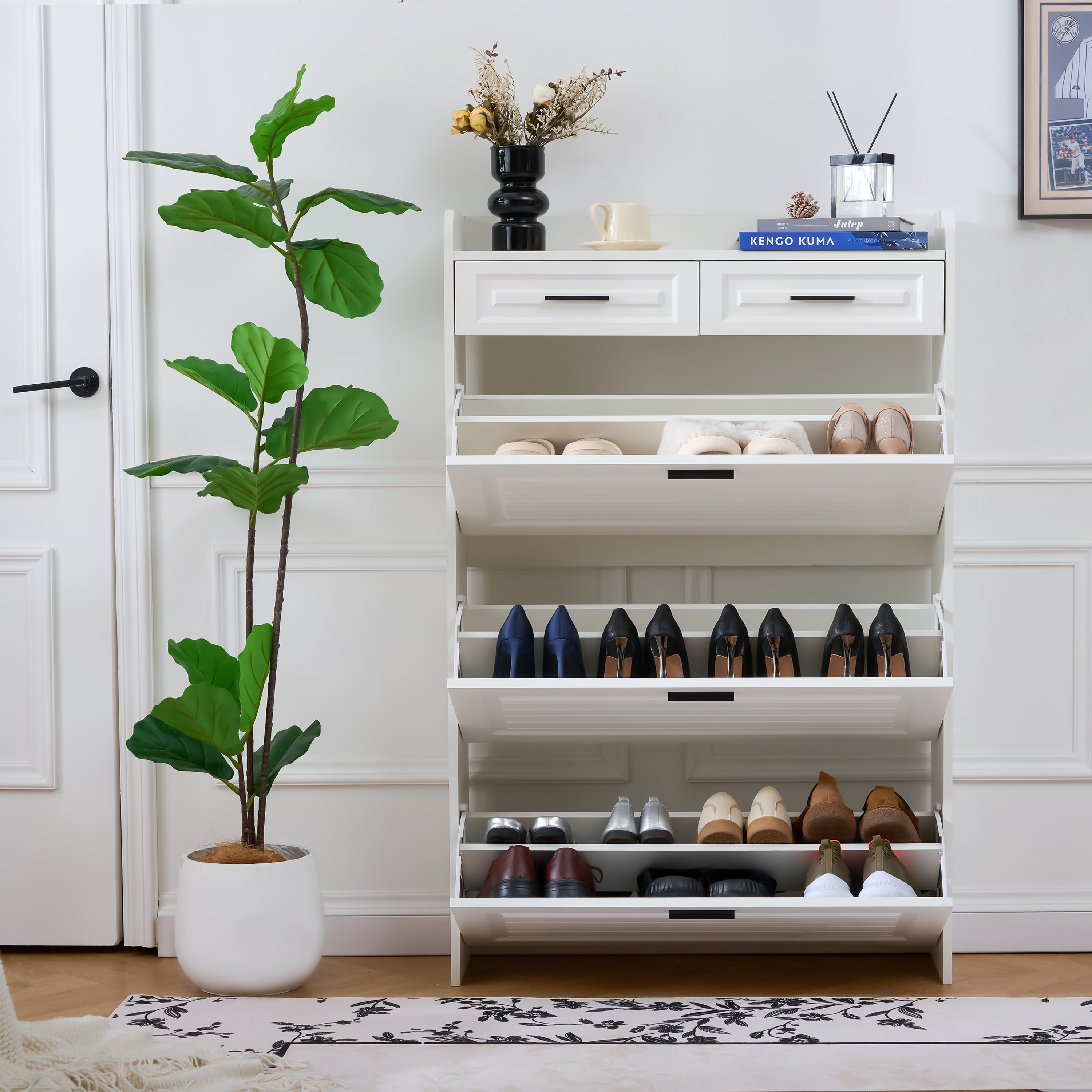 Toauuo Multifunctional Shoe Cabinet - 2 Drawers, 3-Fold Doors, Multi ...
