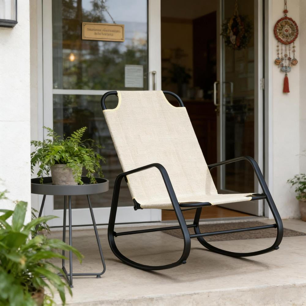 Toauuo Outdoor Rocking Chair, Weather Resistant Sling Fabric Relaxing ...