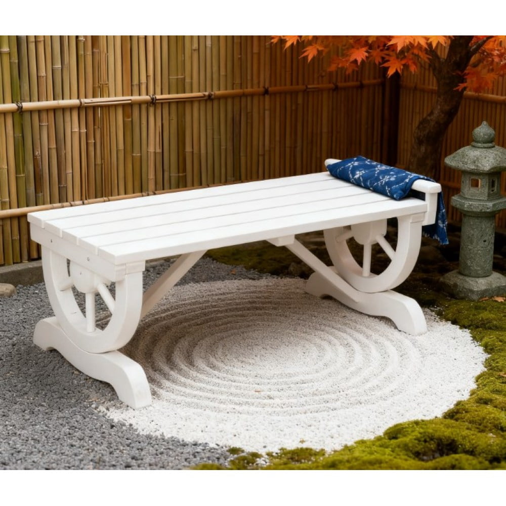 Toauuo Outdoor Wagon Wheel Porch Bench, 2-Person Wooden Garden Bench ...