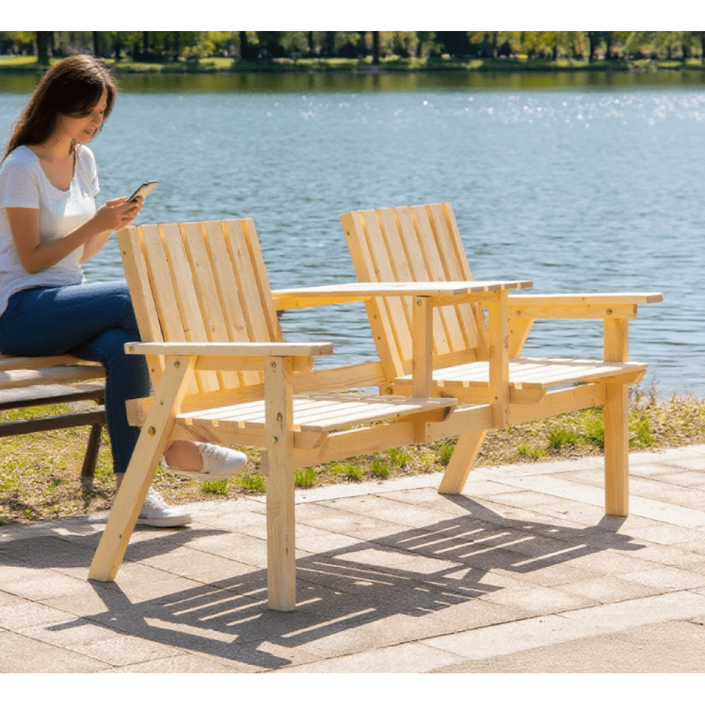 Toauuo Patio Bench with Middle Table, Outdoor Garden Bench Set with ...