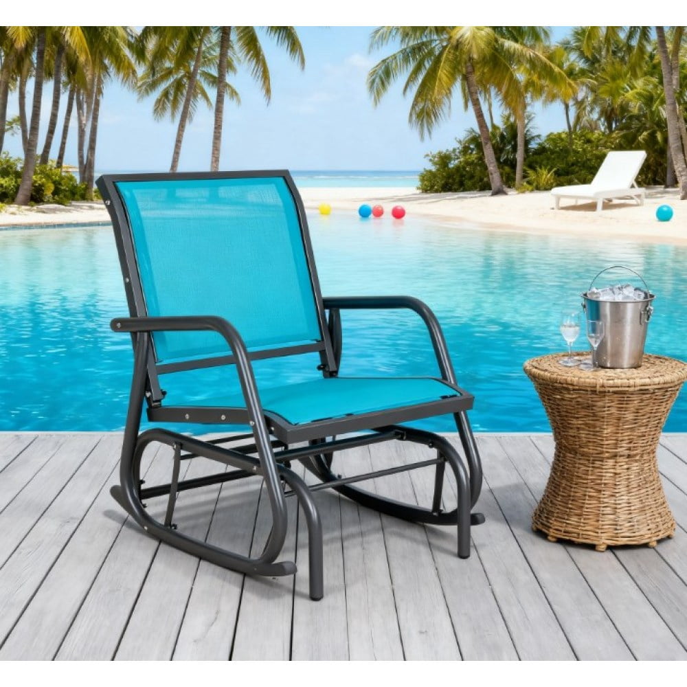 Toauuo Steel Swing Glider Chair with Curved Armrests, Outdoor High Back ...
