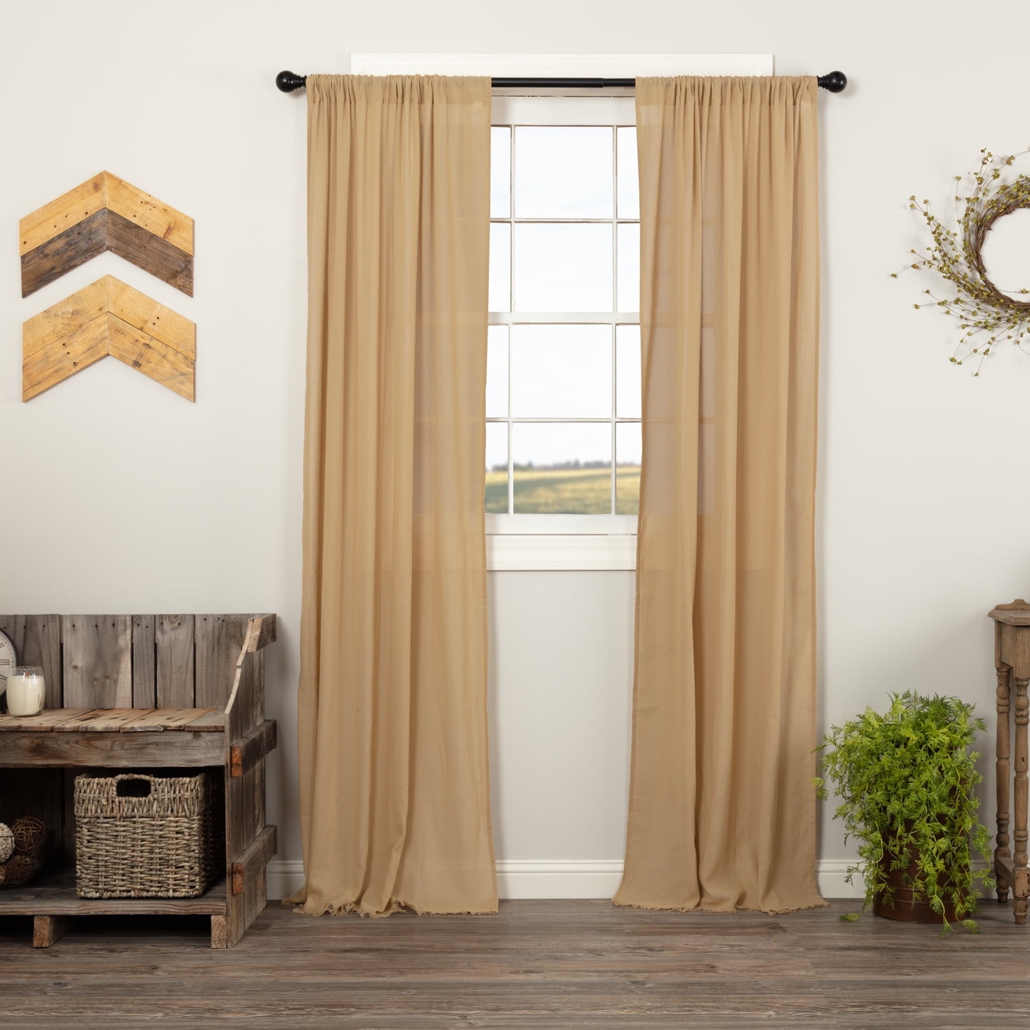 VHC Brands Tobacco Cloth Fringed Window Curtains/Drape/Panels for ...