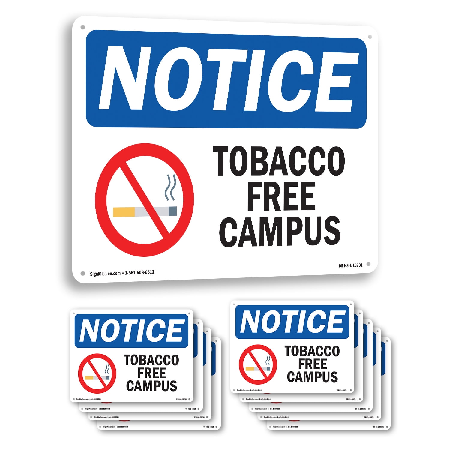 Tobacco Free Campus OSHA Notice Aluminum Sign 24 Inch x 18 Inch - 10 ...