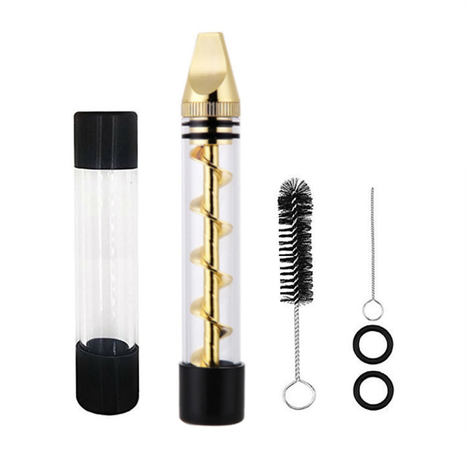 Tobacco Pipe Mini Glass Tube Spiral Flat Mouth With Cleaning Brush Tool Set Kit For Smoking