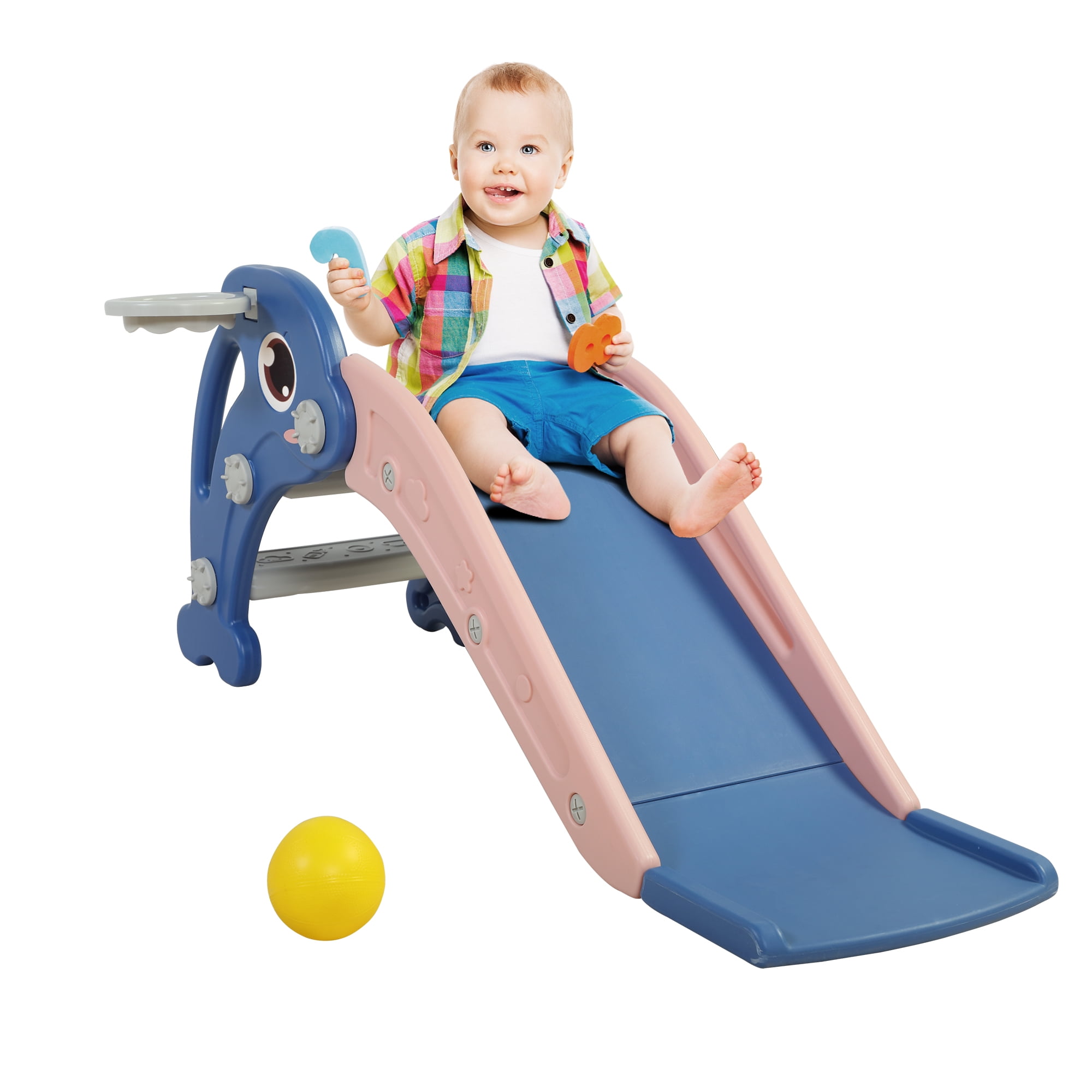 Tobbi Preschool Climber 3 in 1 Plastic Slide with Stairs, Basketball ...