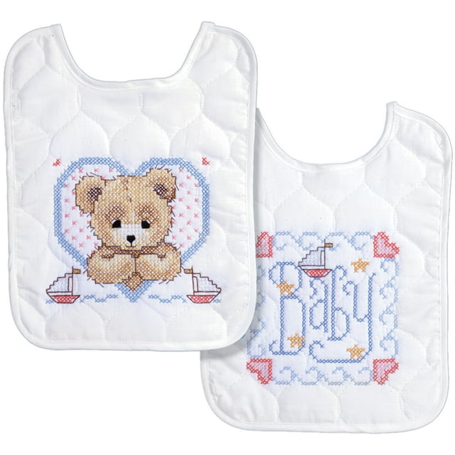 Tobin Baby Bibs Stamped Cross Stitch Kit, Bear & Baby, Set of 2 ...