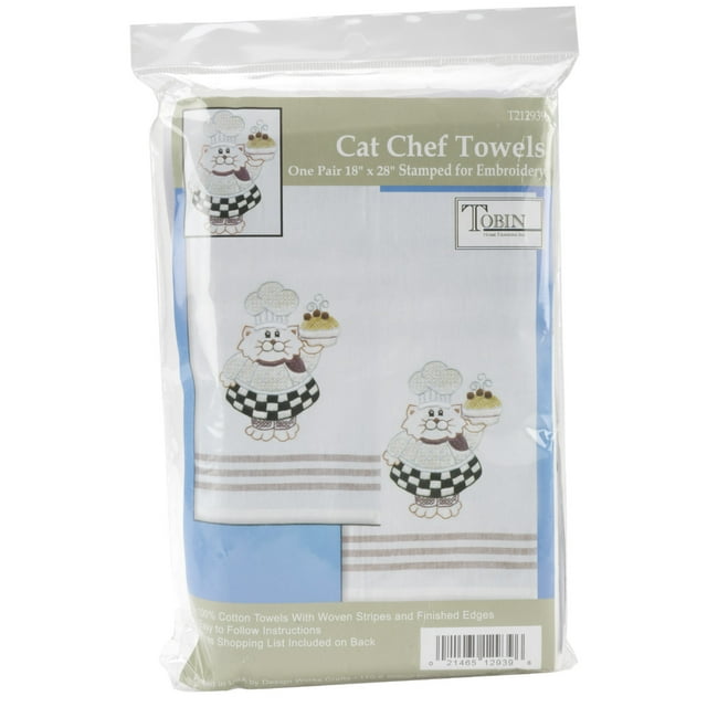 Tobin Cat Chef Stamped Kitchen Towels For Embroidery, Set of 2 ...