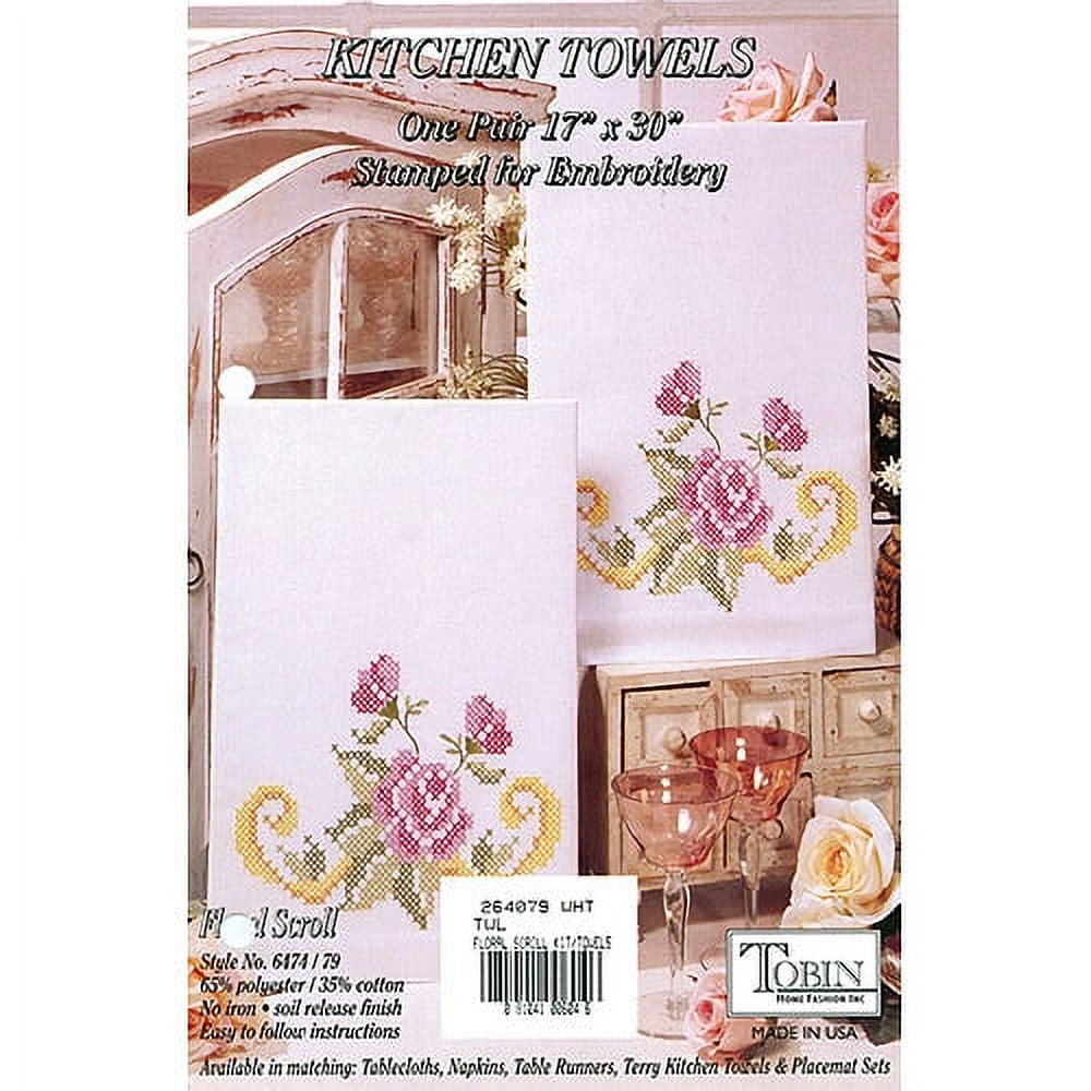 Tobin Stamped For Embroidery Kitchen Towels 17"X30" 2/Pkg-Floral Scroll ...