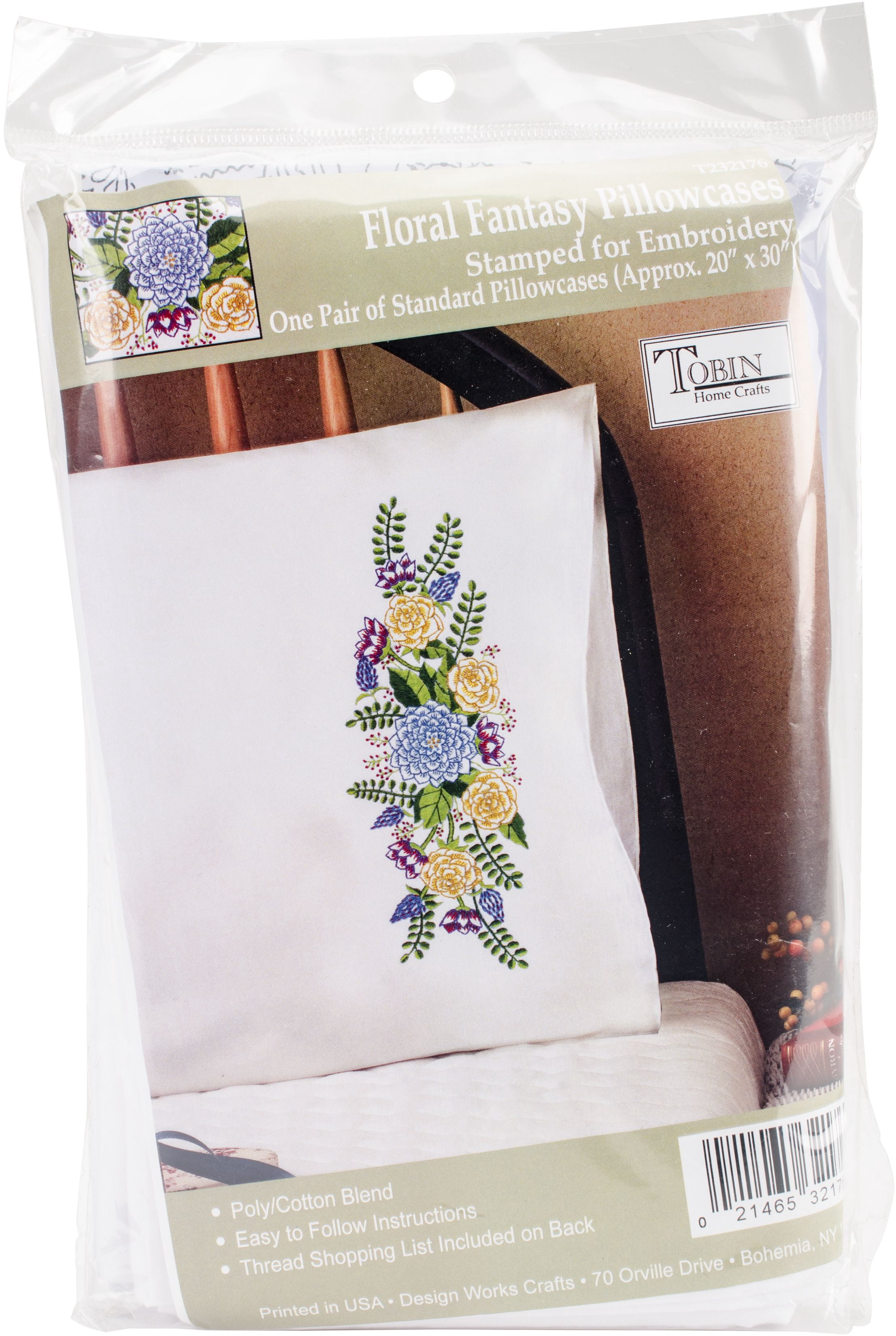 Tobin Stamped For Embroidery Pillowcase Pair 20"X30"-Floral Fantasy ...