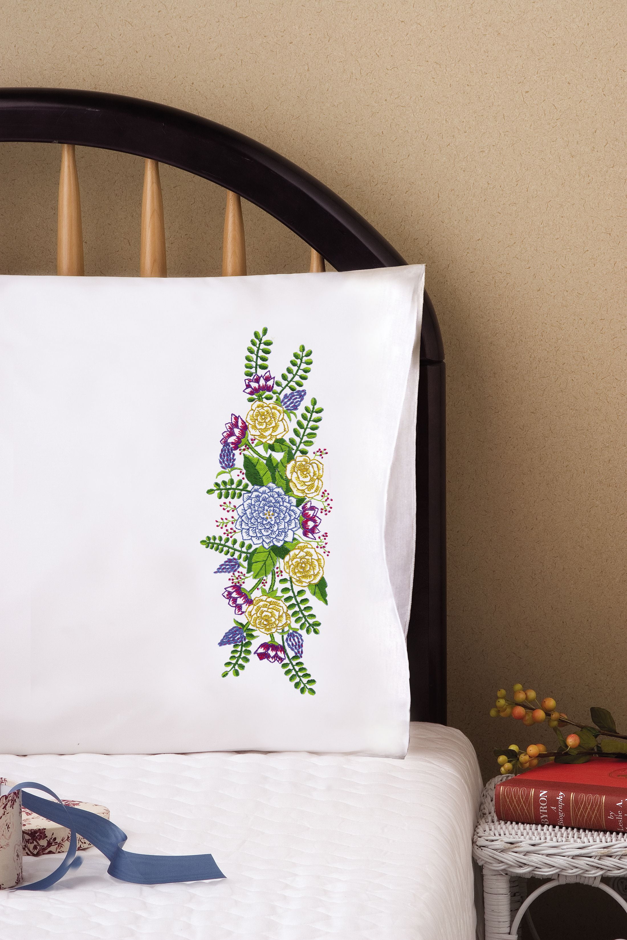 Tobin Stamped For Embroidery Pillowcase Pair 20"X30"-Floral Fantasy ...