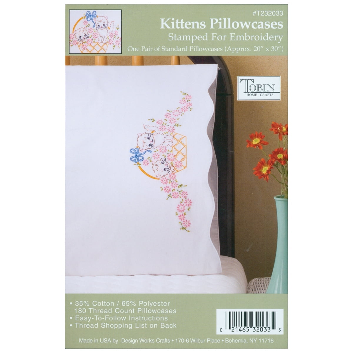 Tobin Stamped For Embroidery Pillowcase Pair 20"X30"-Kittens - Walmart.com