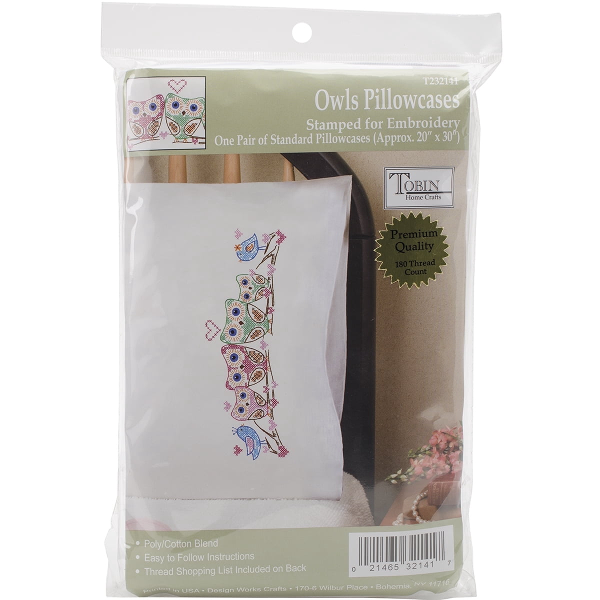 Tobin Stamped For Embroidery Pillowcase Pair 20"X30"-Owls - Walmart.com