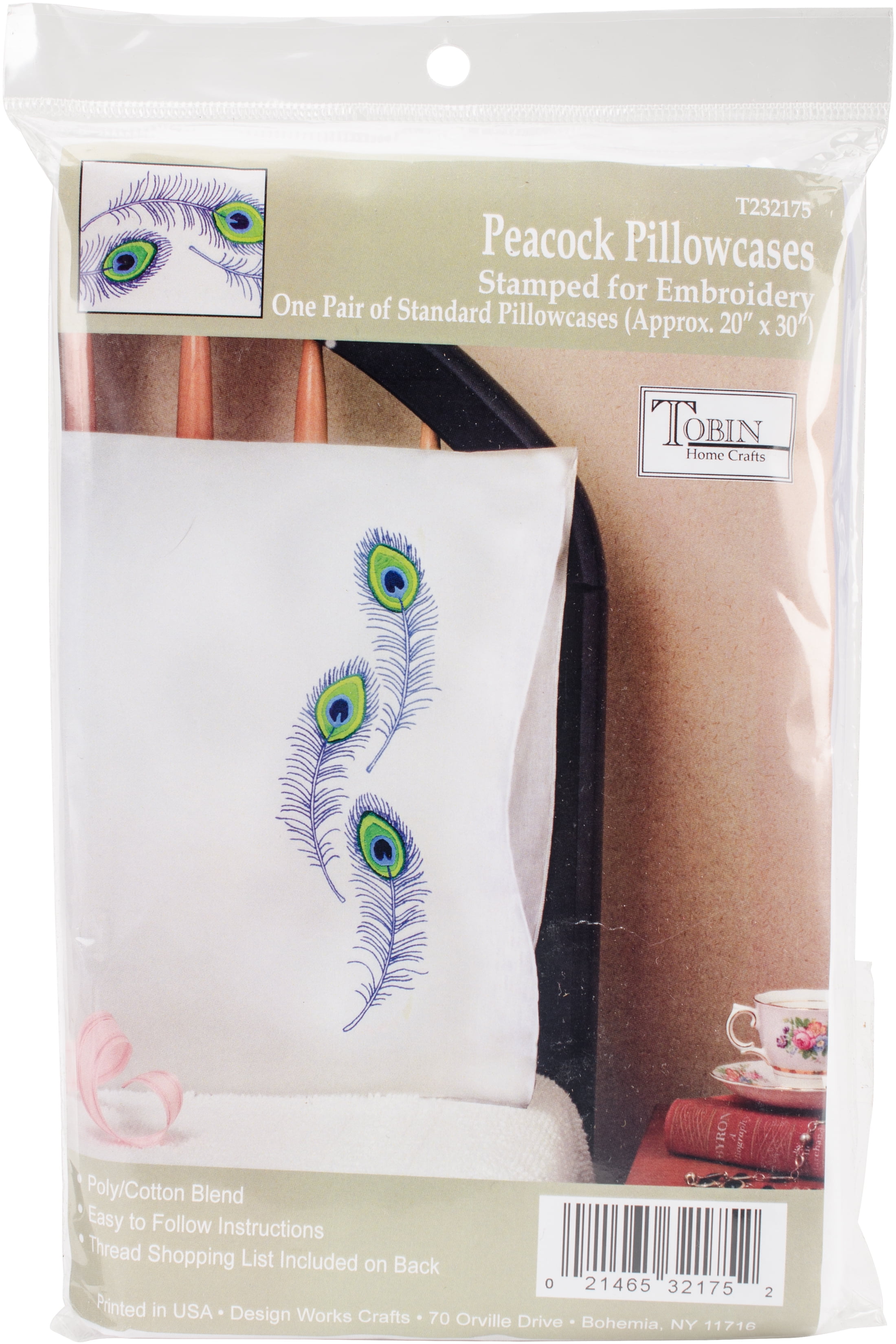 Tobin T232175 Stamped for Embroidery Pillowcase Pair - Peacock ...