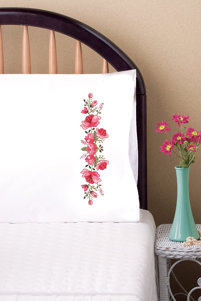 Tobin Stamped For Embroidery Pillowcase Pair 20"X30"-Pink Floral ...