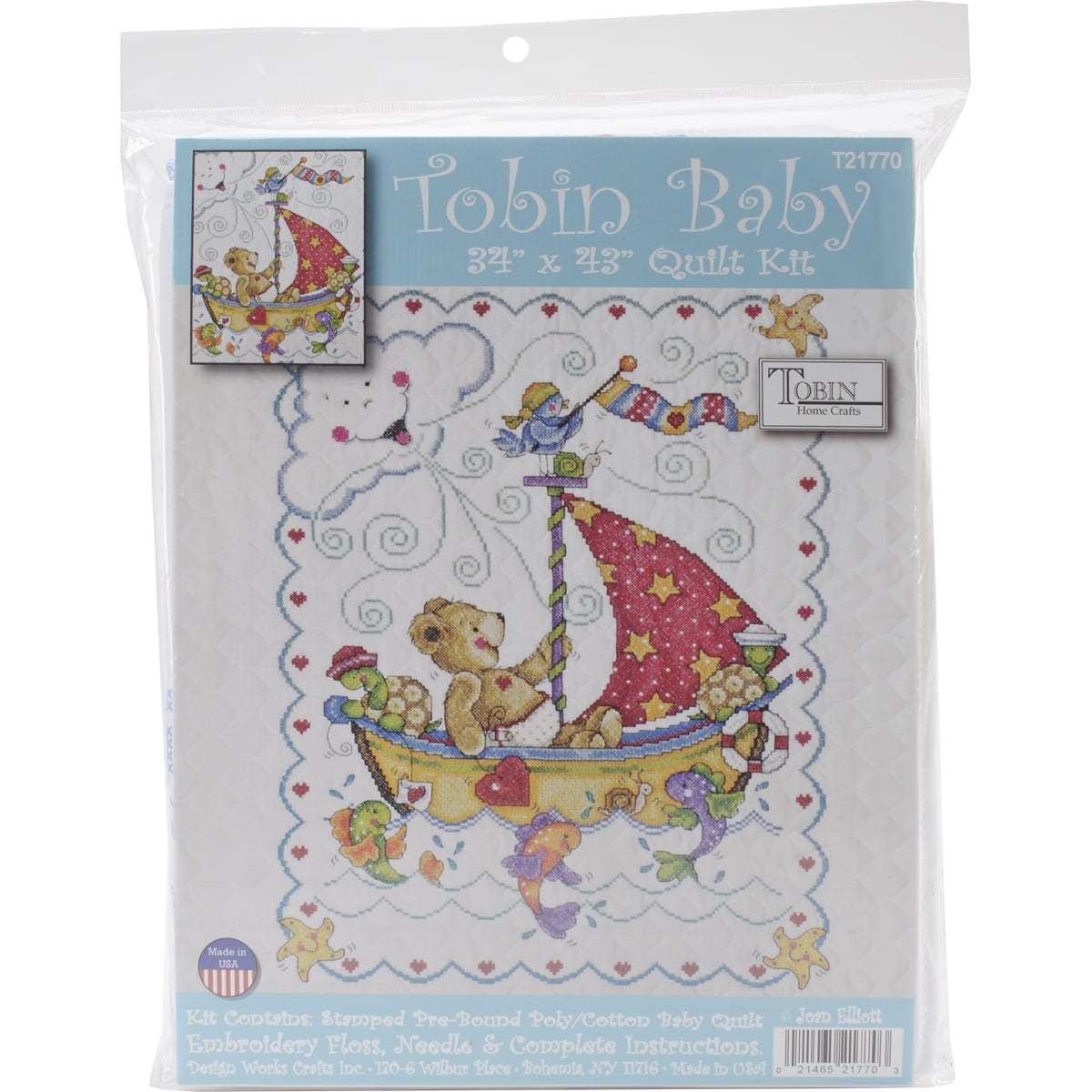 Tobin Sail Away Baby Quilt Stamped Cross Stitch Kit with Embroidery ...