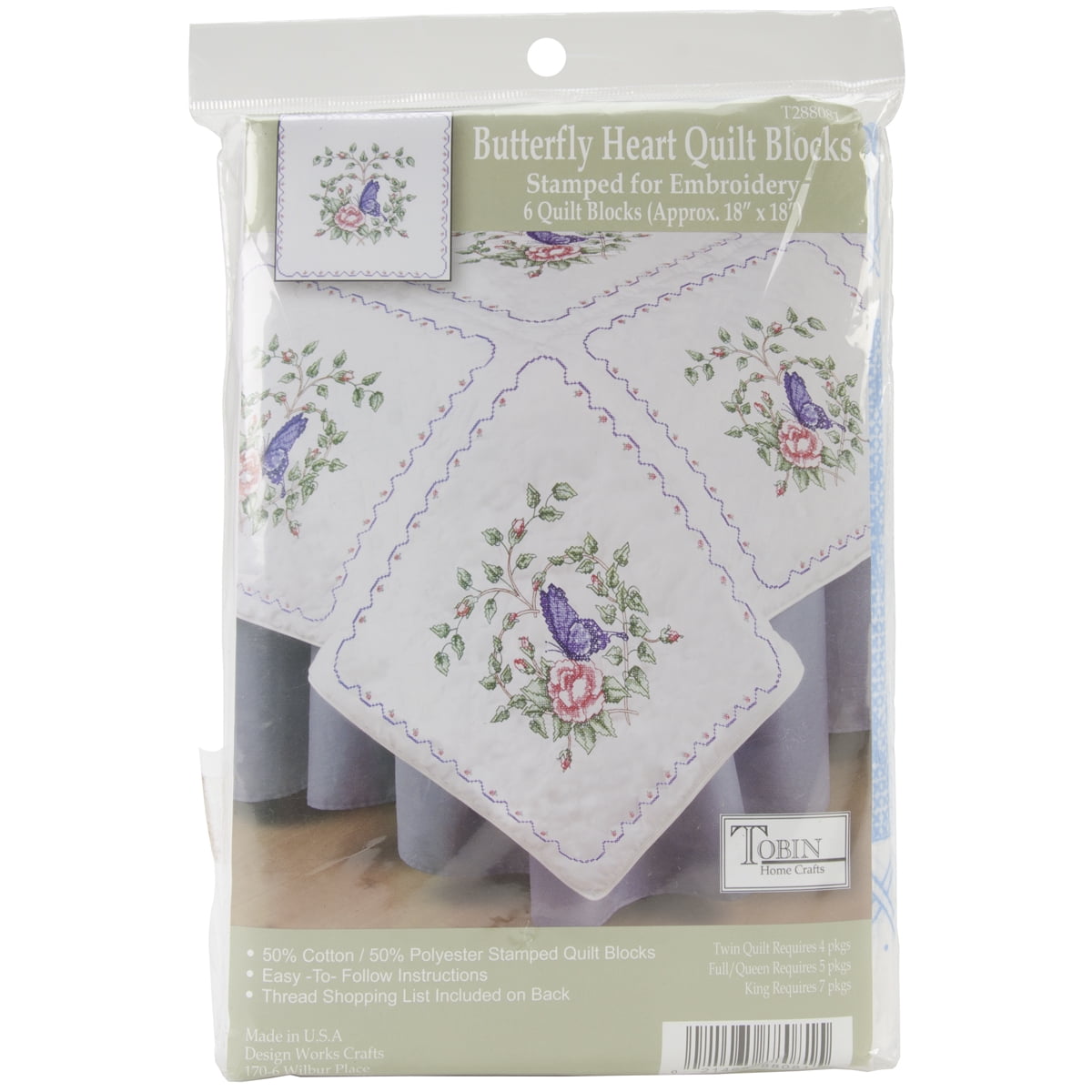 Tobin T288081 Stamped Quilt Blocks Cross Stitch Kit, 18 by 18-Inch ...