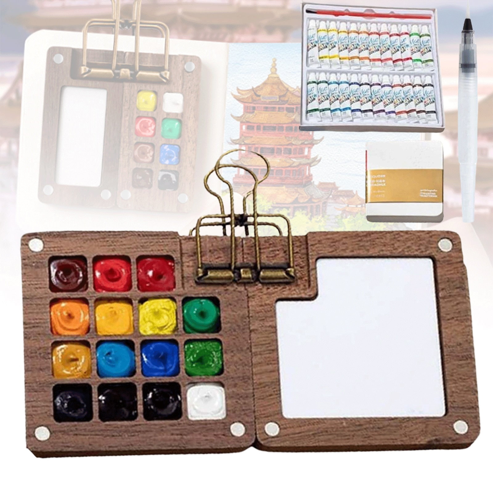 Tobios Mini Watercolor Paint Set with Picture Book, 12/24 Color Travel ...