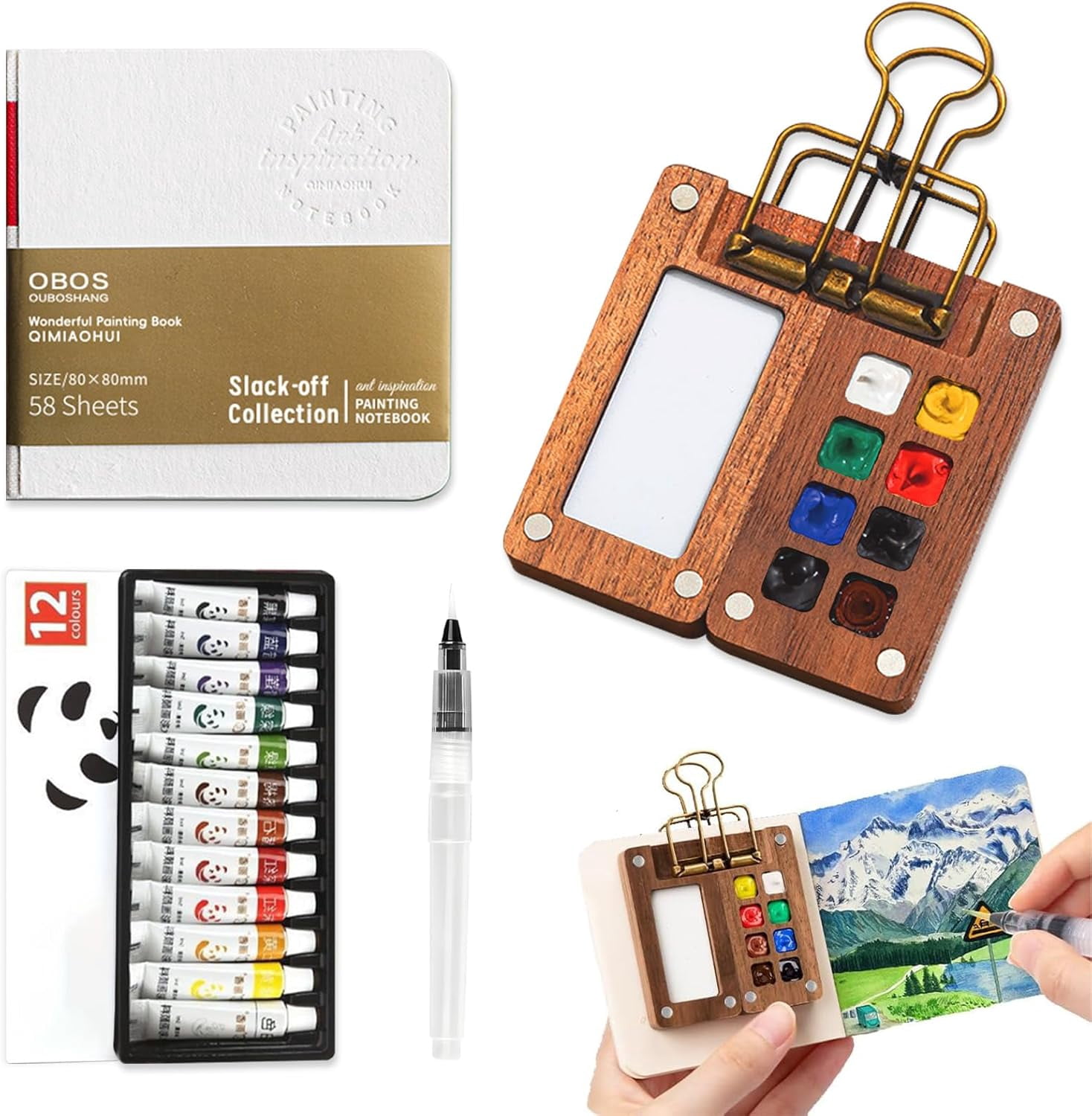 Tobios Watercolor Set, Mini Watercolor Set, 15 Grids, Brown Wood, 12 ...