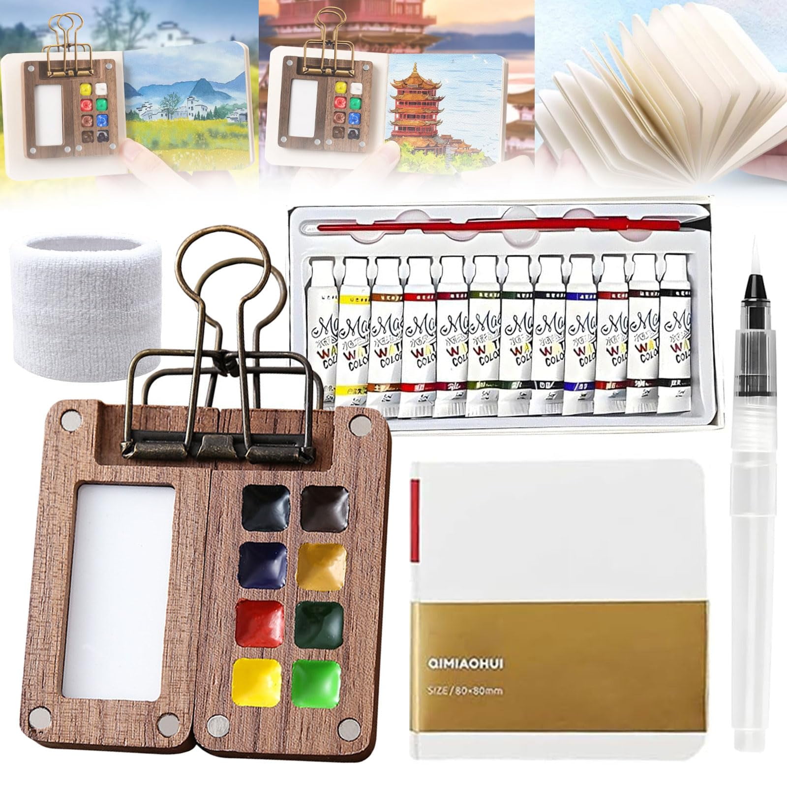 Tobios Watercolor Set, Tobios Mini Watercolor Kit, Pocket Artist Water color Travel Set, For ...