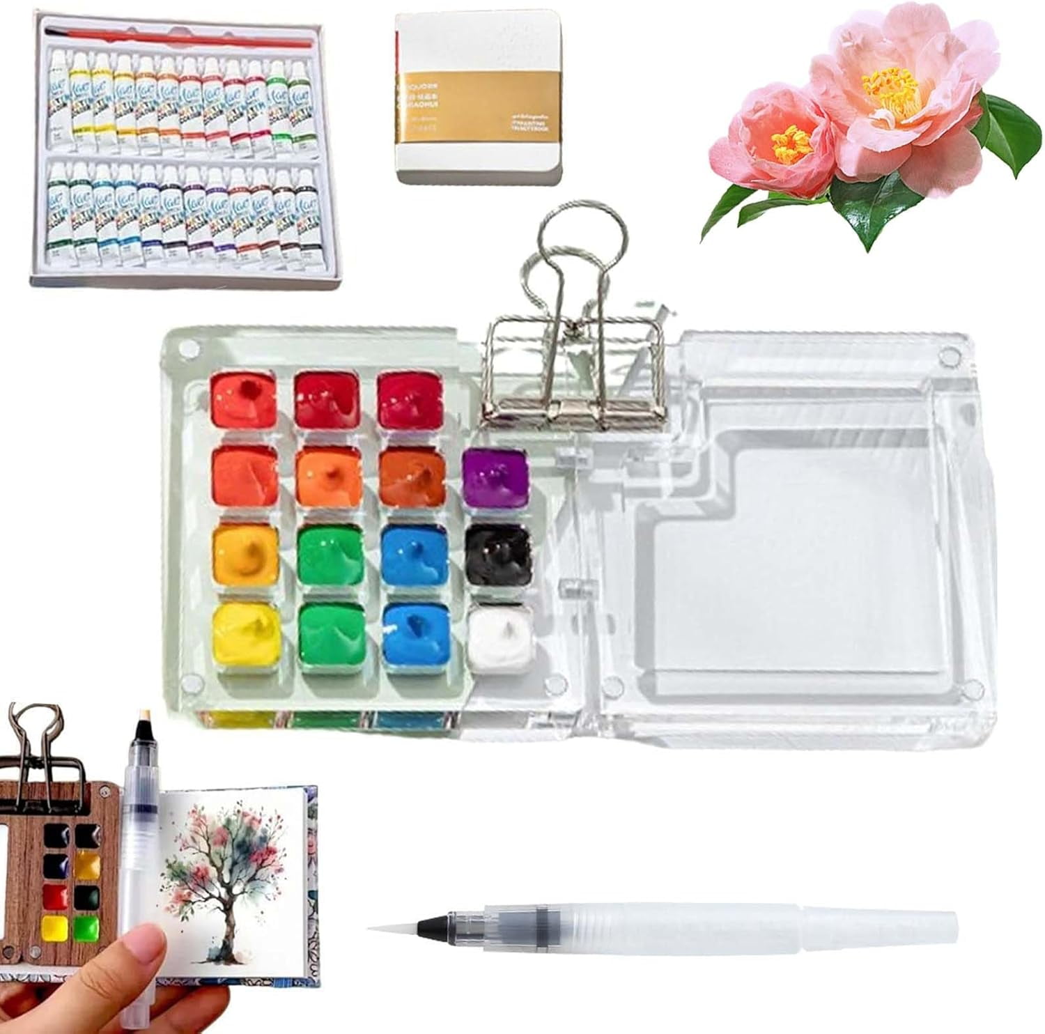 Tobios Watercolor Set, Tobios Mini Watercolor Travel Kit with Picture ...