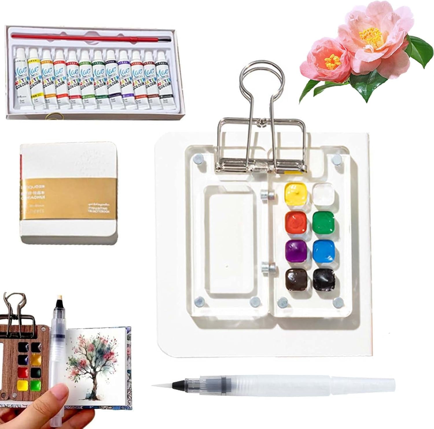 Tobios Watercolor Set, Tobios Mini Watercolor Travel Kit with Picture ...