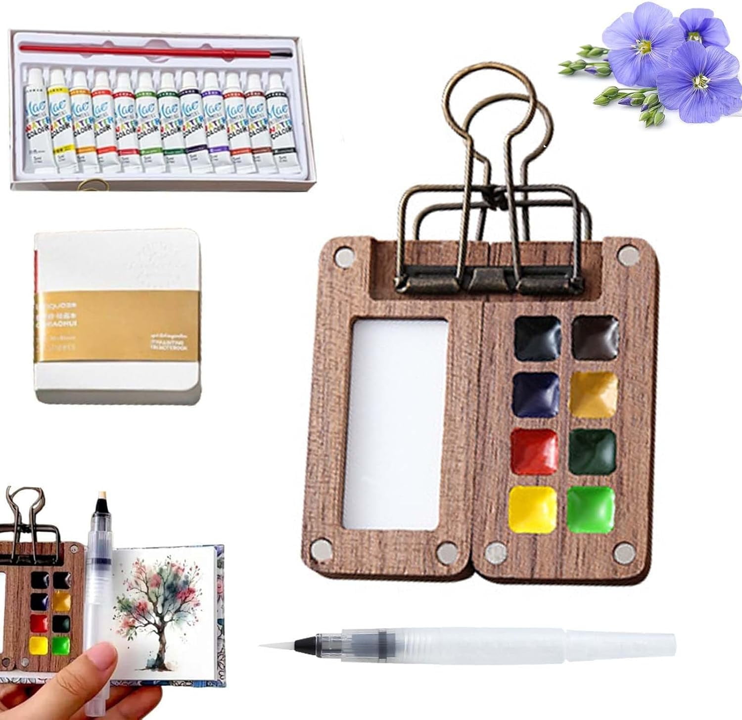 Tobios Watercolor Set, Tobios Mini Watercolor Travel Kit with A Picture ...