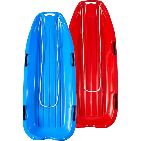 Toboggan Snow Sled for Adults, 48in Plastic Sleds with Pull Rope and 4 ...