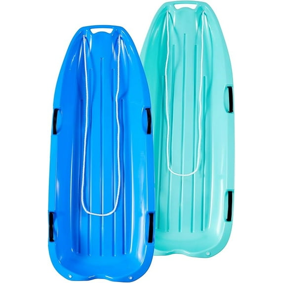 Toboggan Snow Sled for Adults, 48in Plastic Sleds with Pull Rope and 4 ...