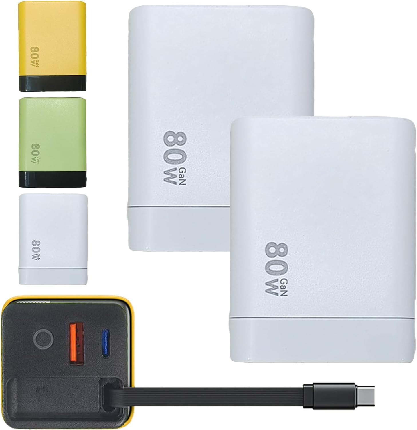 Tobrbes 3 in 1 Gan Charger, Retractable 80w Max, Scalable 80w Max Fast ...