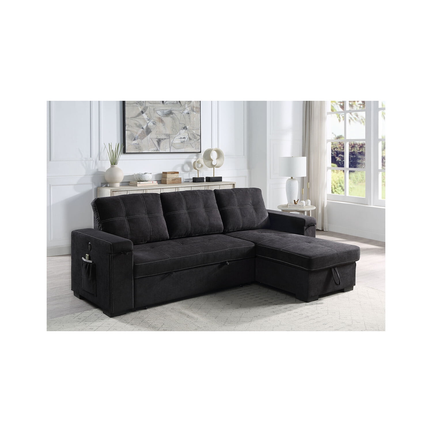 Toby Indoor Living Room Furniture, Black Woven Reversible Sleeper ...