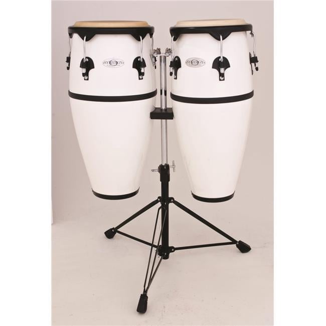 Toca 2300FWH Synergy Fiberglass Double Conga Set with Stand, White ...