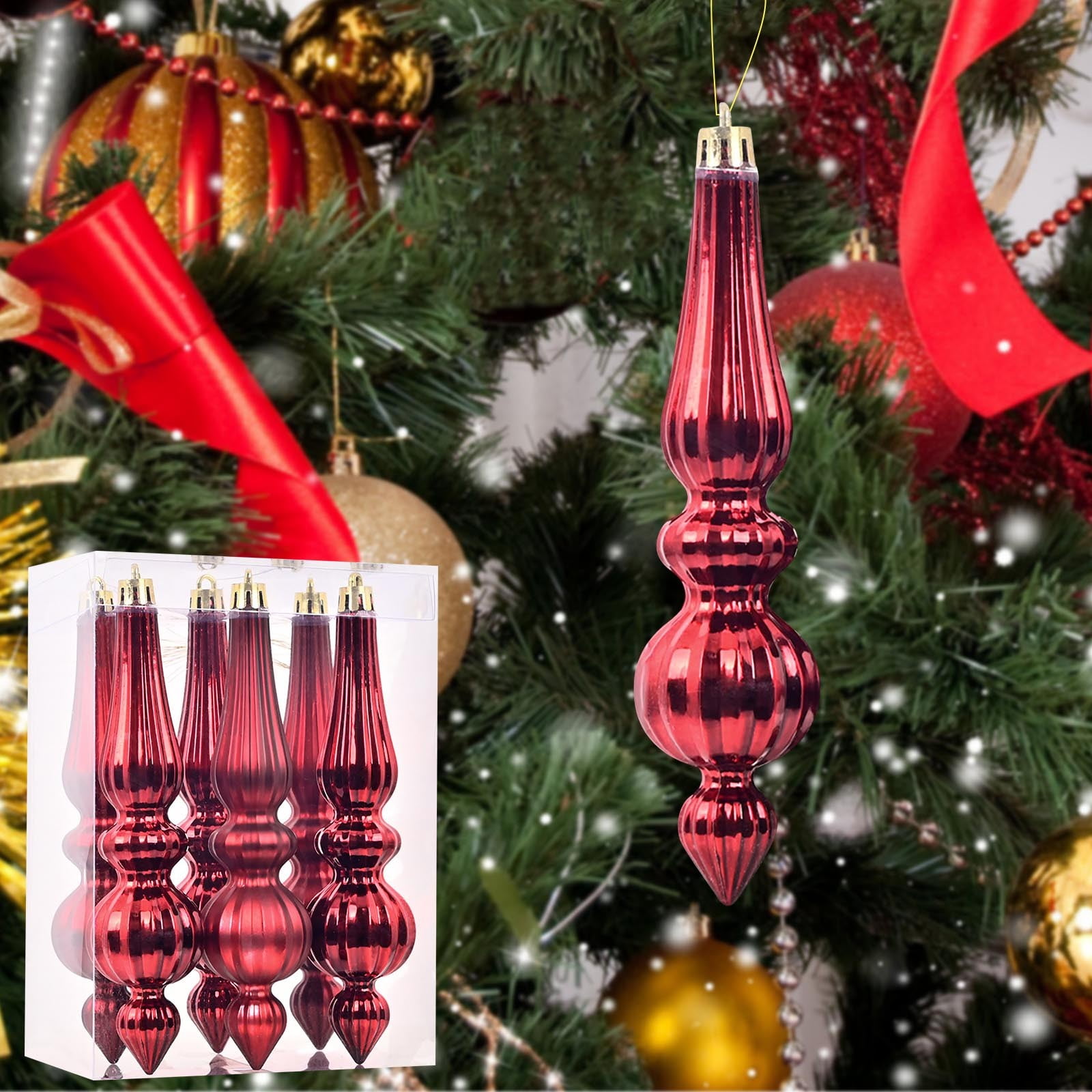 Todaioua 6 Pcs 6.7 Inch Mercury Glass Finial Christmas Ornaments ...