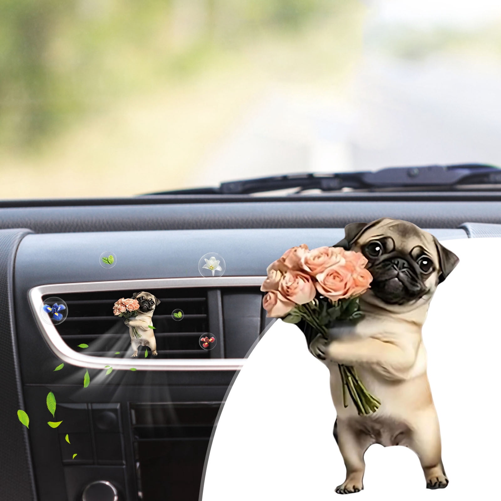 Todaioua Adorable Pug Acrylic Car Air Vent Fragrance Diffuser, 2D Cute ...