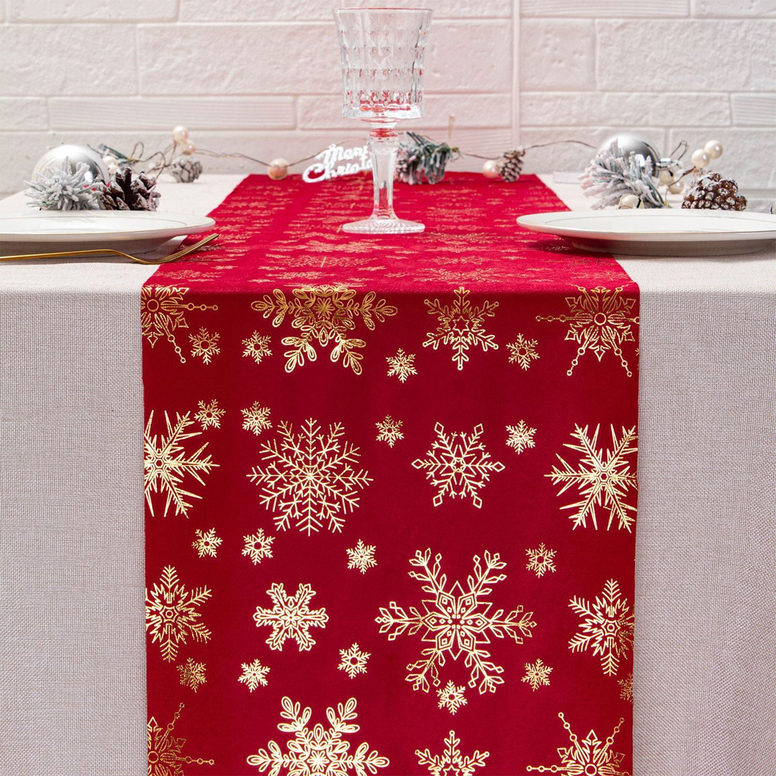 Todaioua Christmas Day Table Runner,108×11 Inches Gold Snowflakes ...
