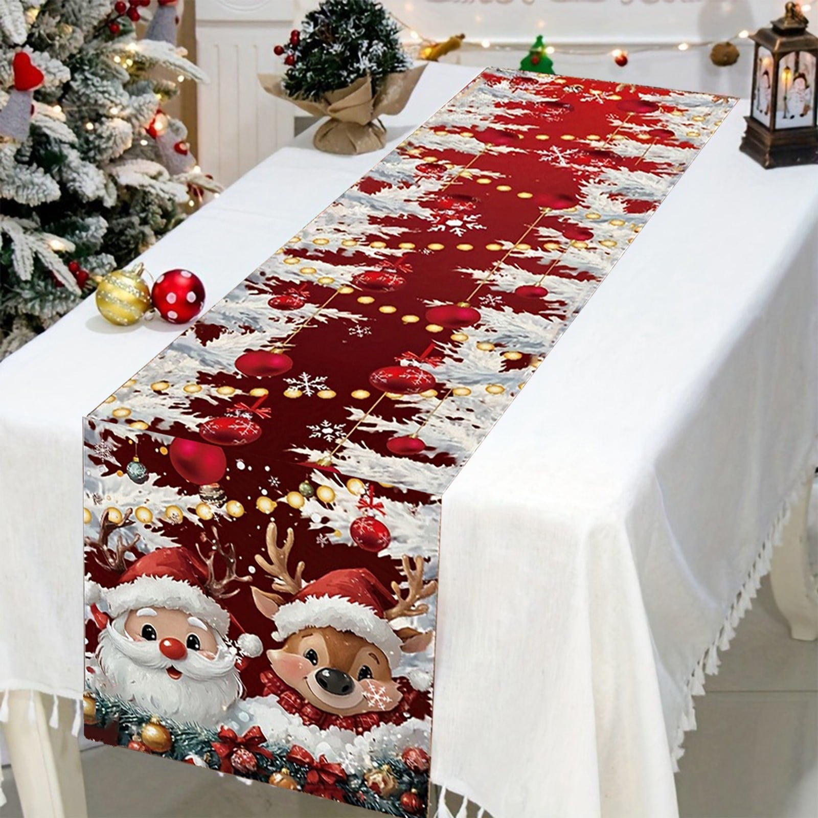 Todaioua Christmas Table Runner 13x72 Inch Vintage Santa Snowflake ...