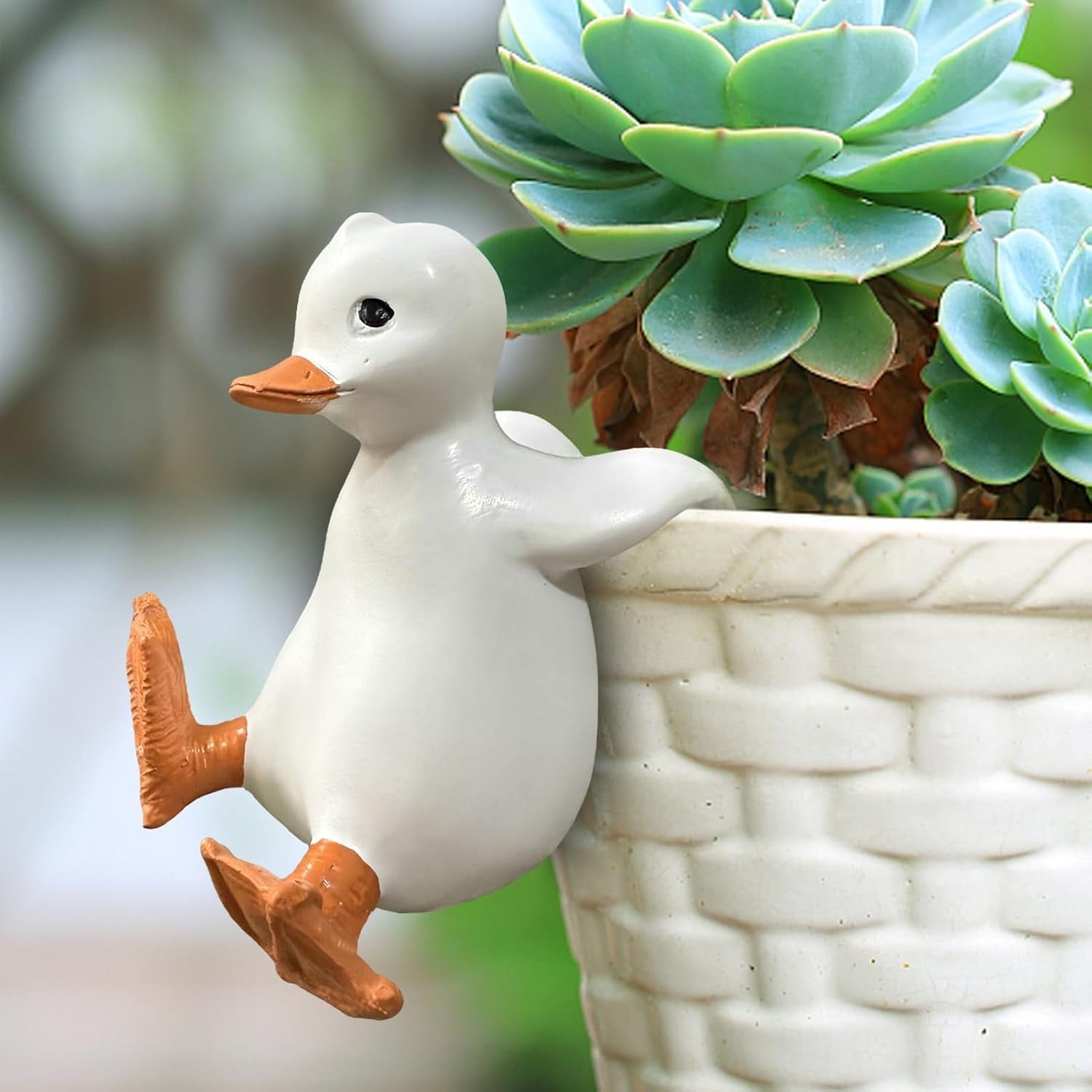 Todaioua Cute Climbing Duck Figurines Flower Pot Hugger, Resin Hanging ...