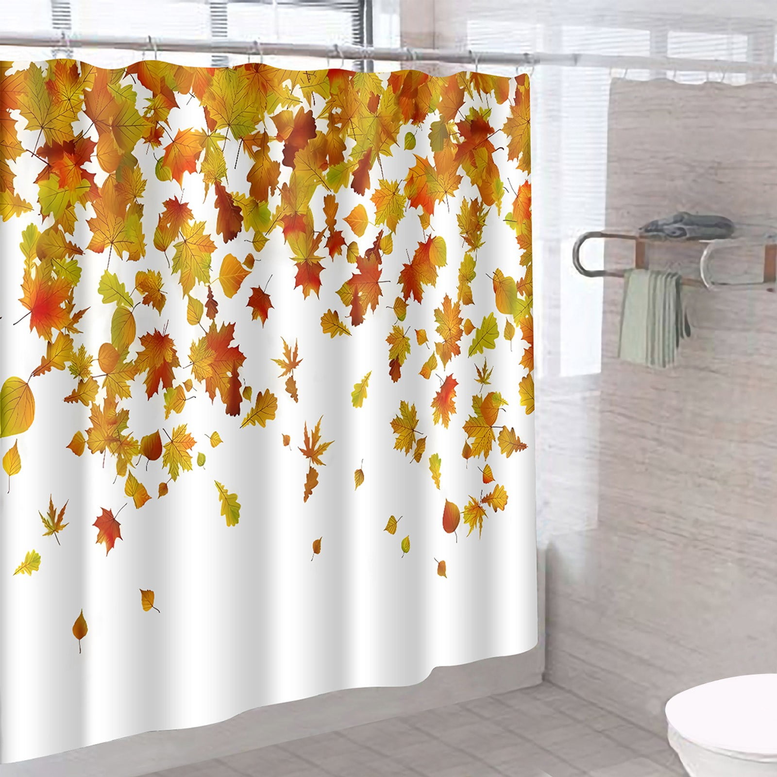 Todaioua Fall Maple Leaves Pumpkin Shower Curtain Autumn Leaf Falling ...