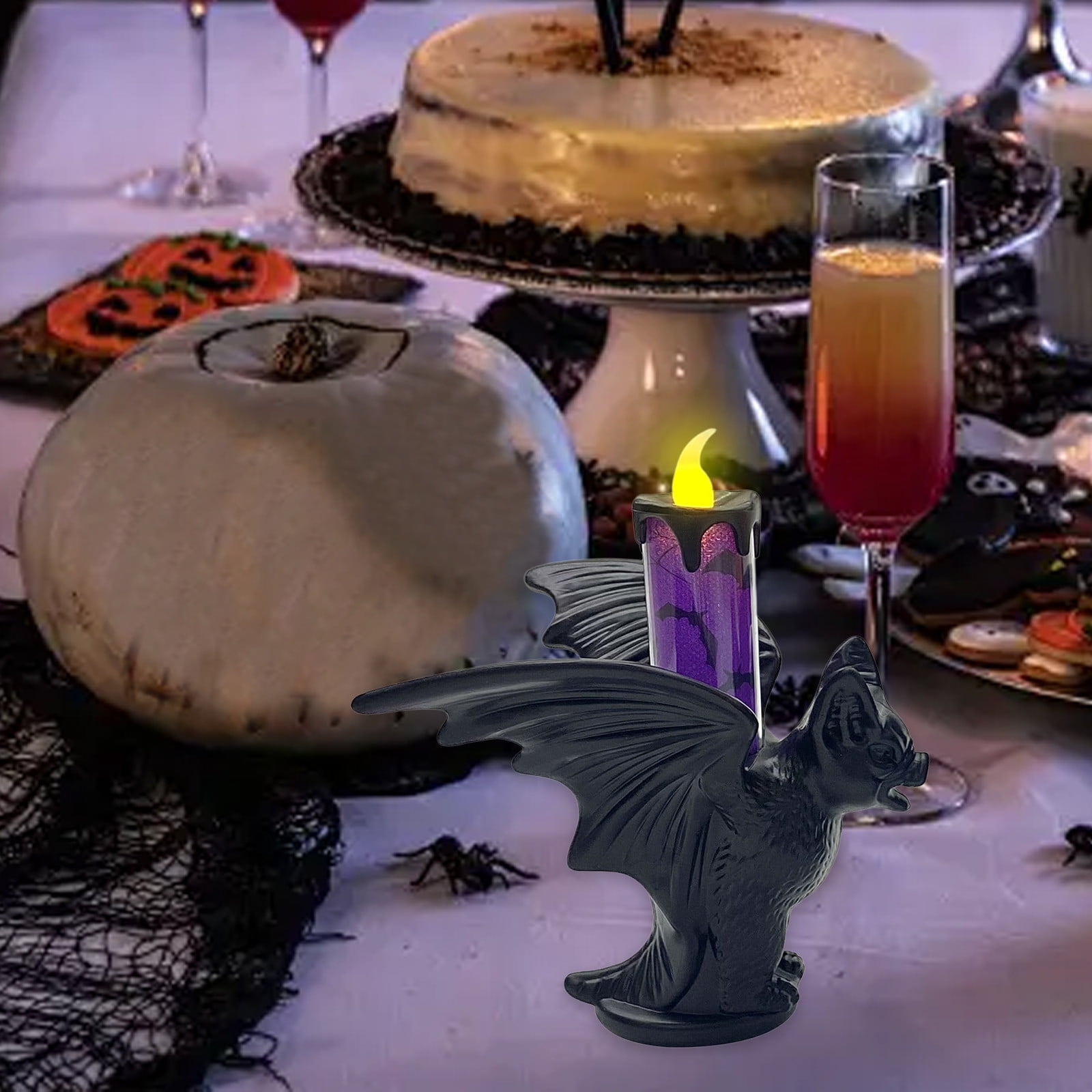 Todaioua LED Bats Halloween Flameless Candles, Black Crow Skull Statue ...