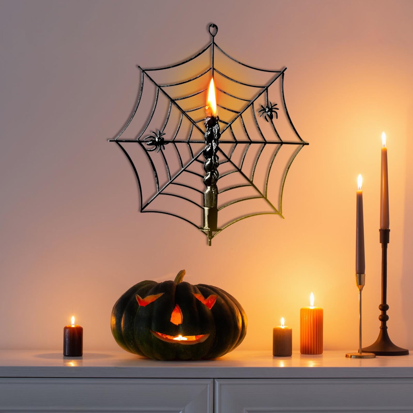 Todaioua Metal Spider Web Candle Holder Ornament - Gothic Halloween ...