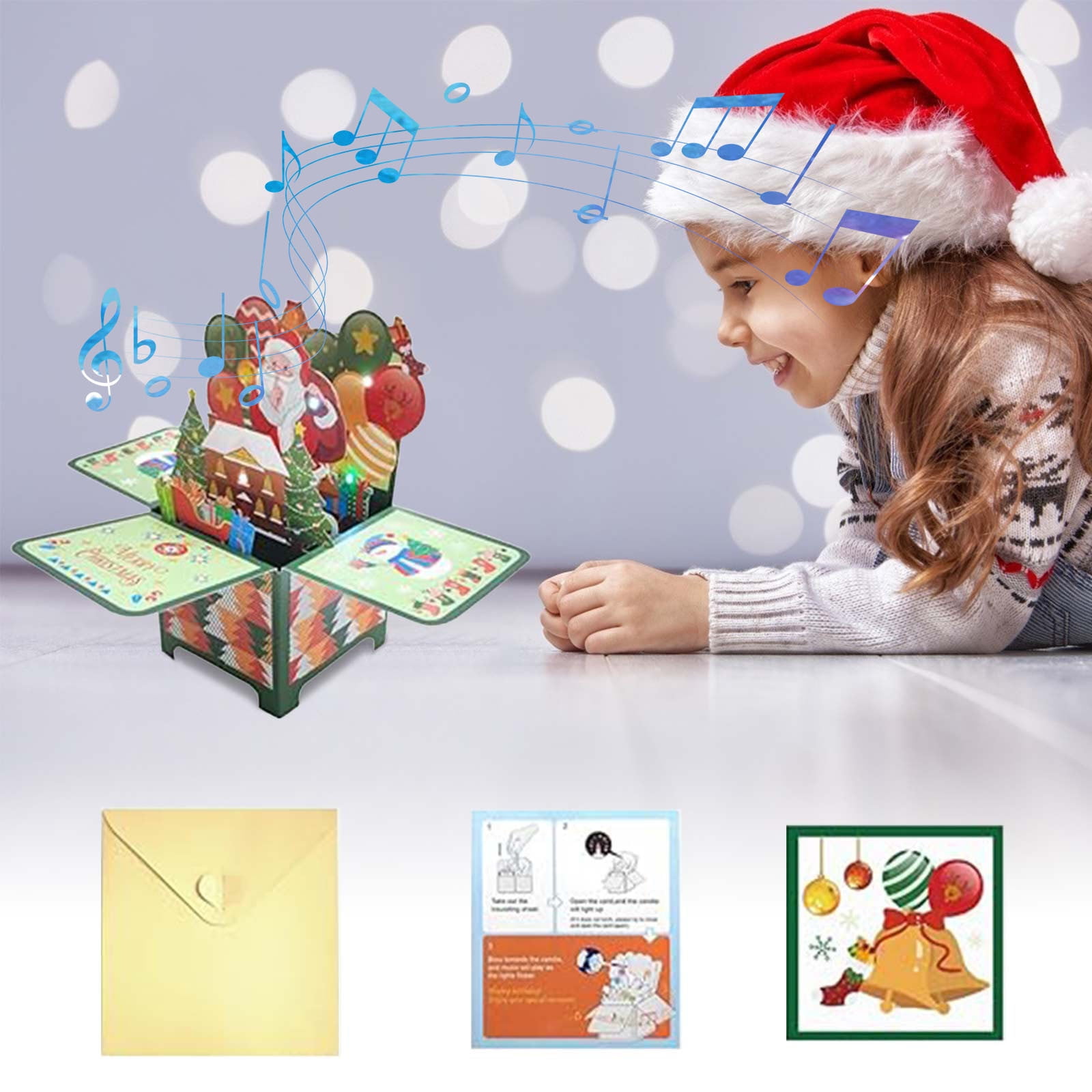 Todaioua Musical LED Christmas Card with Lights - Paper Greeting Card ...