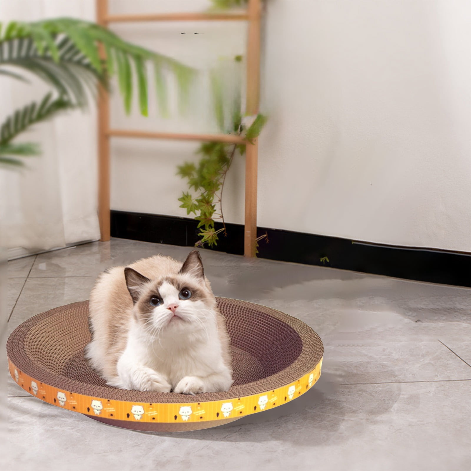 Todaioua Round Cardboard Cat Scratcher Bed Lounger Couch for Indoor ...