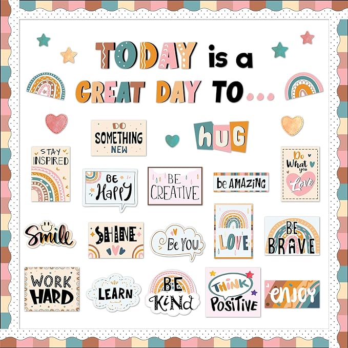 Today is A Great Day Bulletin Board Set Boho Rainbow Inspiration ...