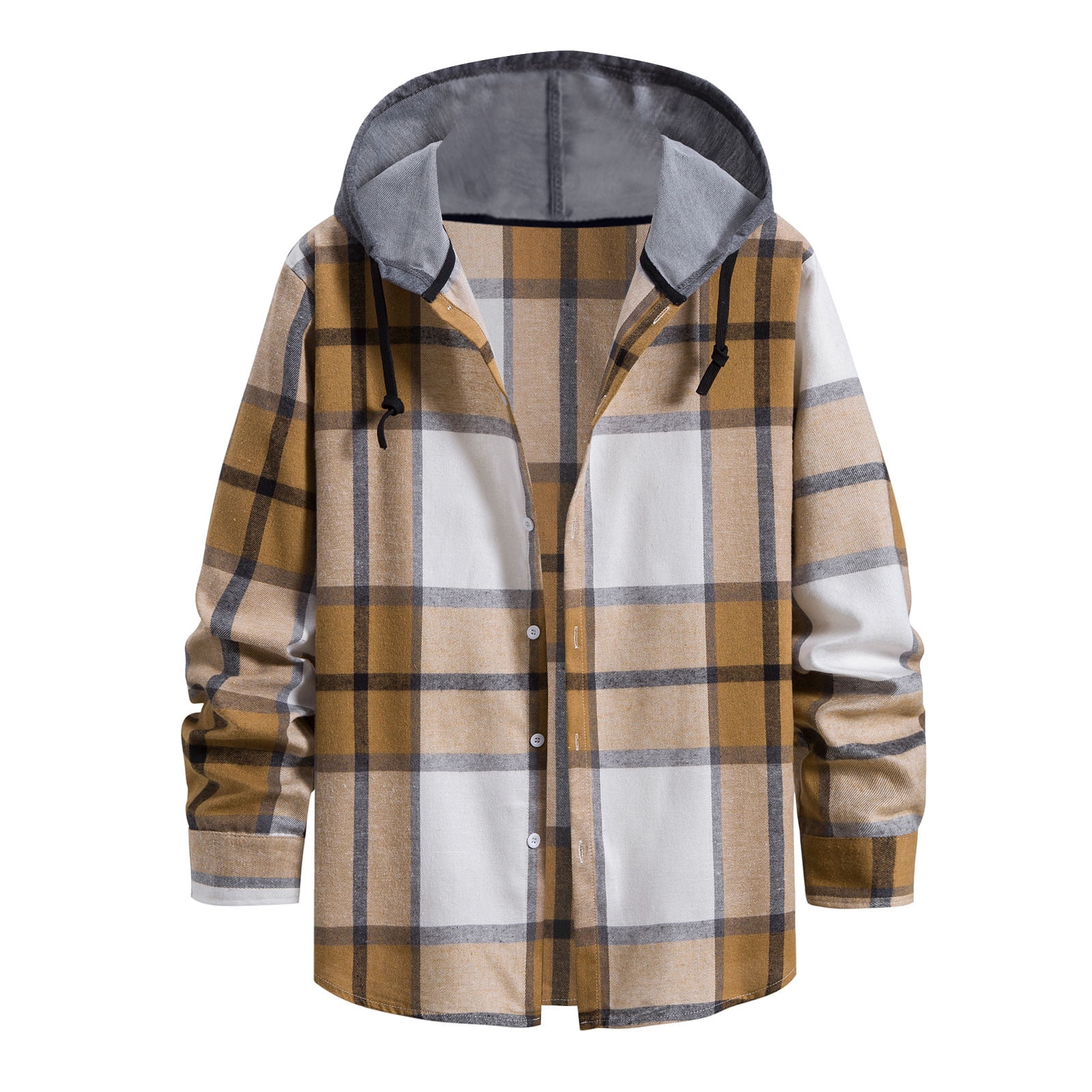 TMOYZQ Mens Flannel Hoodie Drawstring Hooded Plaid Shirts Long Sleeve ...