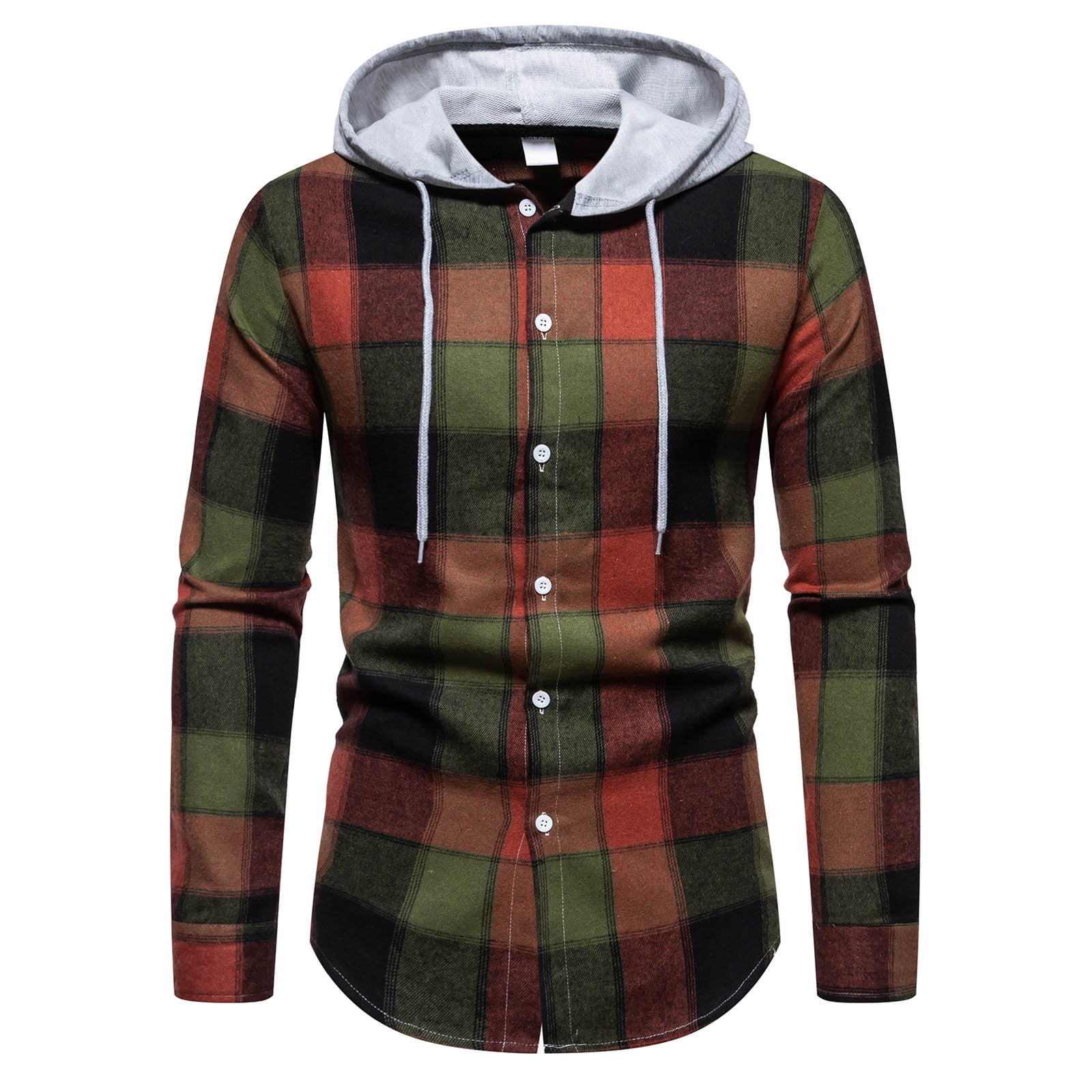 Today Clearance Sale!TMOYZQ Mens Long Sleeve Hooded Plaid Shirts Casual ...