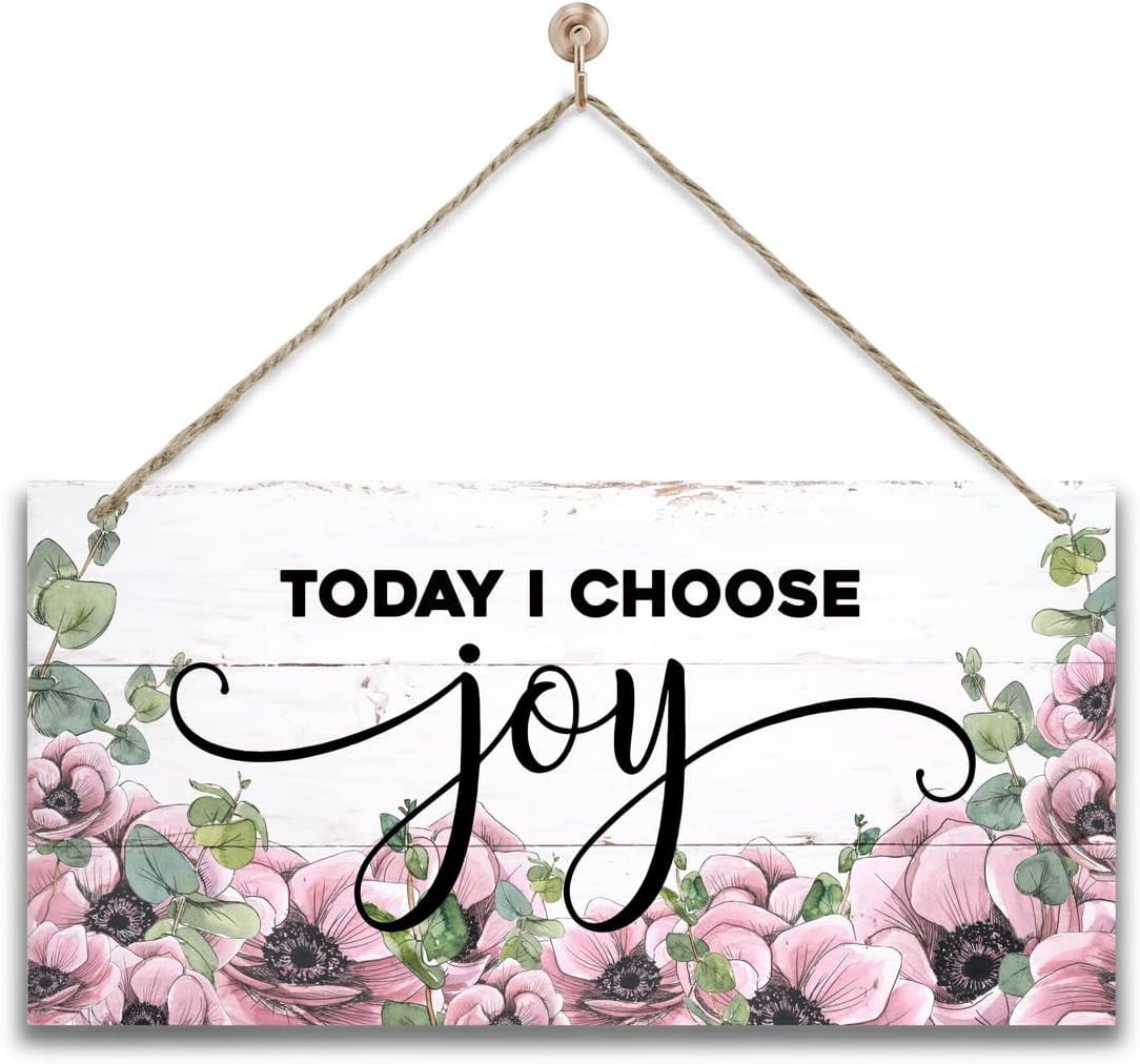 Today I Choose Joy Flower Hanging Wood Decor Sign Rustic Wooden Signs ...