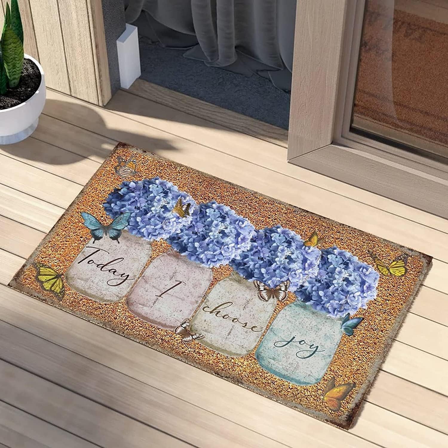 Today I Choose Joy Hydrangea Blue Flowers Colorful Door Mat Inside ...