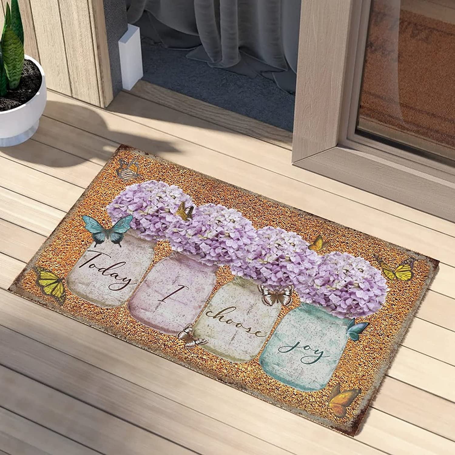 Today I Choose Joy Hydrangea Pink Flowers Colorful Coconut Coir Welcome ...