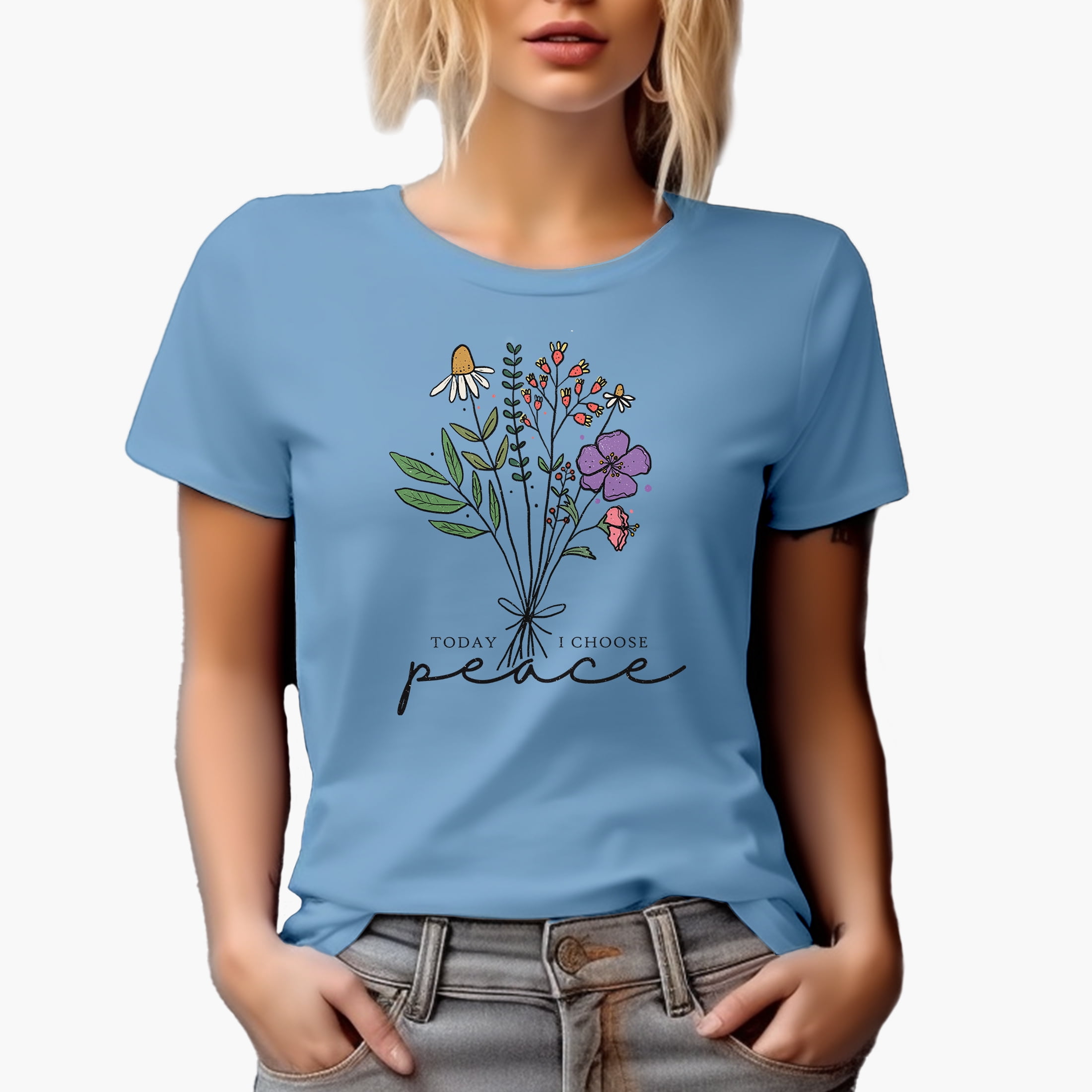 Today I Choose Peace Quote with Flowers Art Merch Gift, Baby Blue T ...