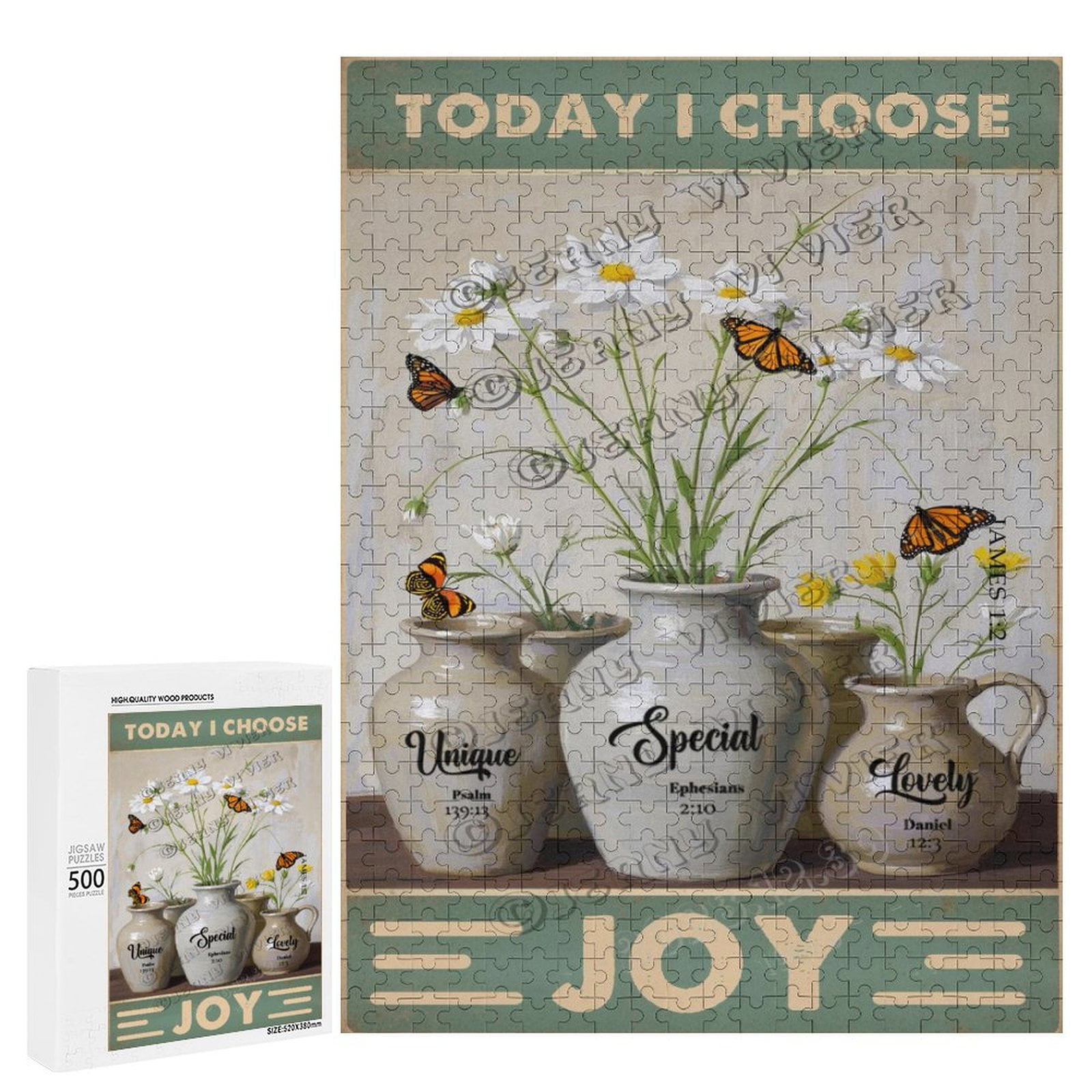 Today I Choose to Be Happy Floral Puzzle – 500 Piece Wooden Jigsaw for ...