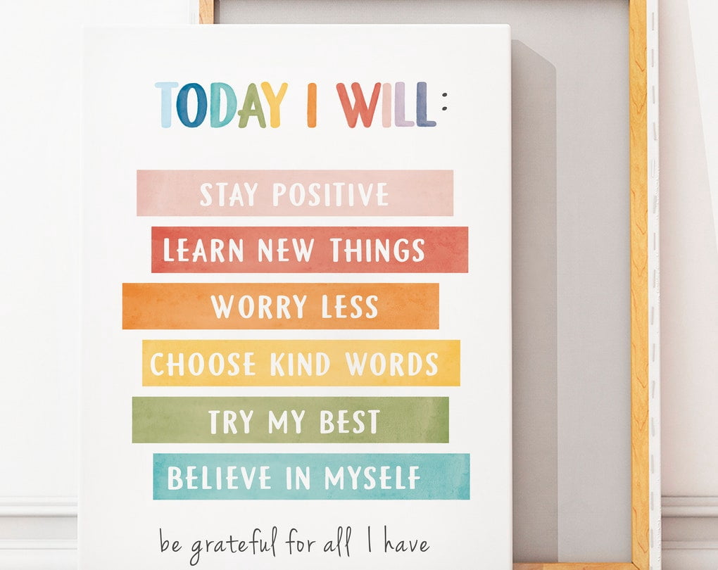 Today I Will Poster, Kids Positive Affirmation Art, Mental Health ...